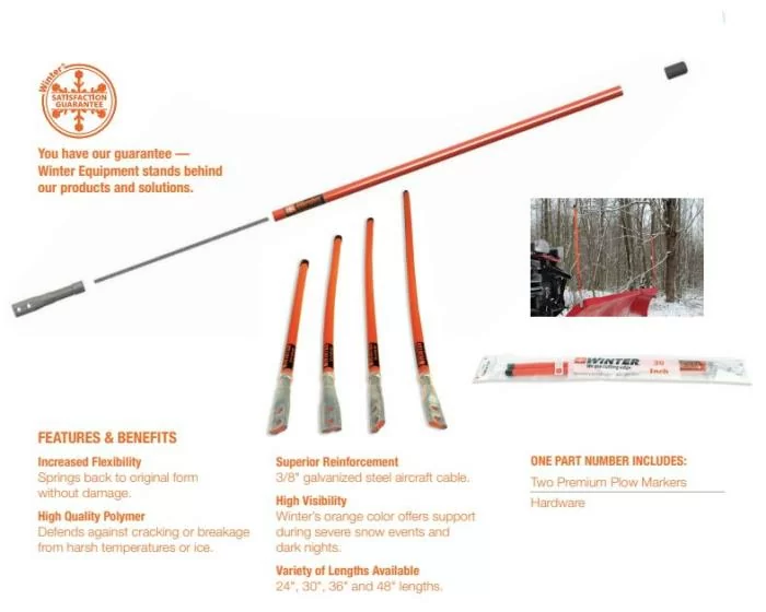 Cable Reinforced Orange 36" Snow Plow Blade Guide Markers 2 Bolt Winter